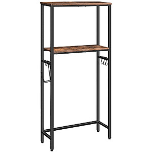 HOOBRO Over The Toilet Storage, 2-Tier Over Toilet Bathroom Organizer Shelf, with Toilet Paper Holder and Hooks, Sturdy and Durable, for Bathroom, Toilet, Rustic Brown and Black BF49TS01