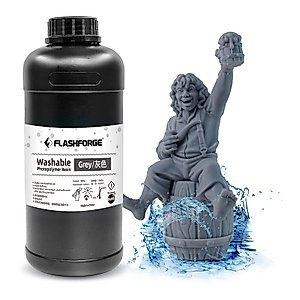 FLASHFORGE Water Washable 3D Printer Resin, 1000g Grey LCD UV Fast Curing Resin, 405nm Standard Photopolymer Resin for LCD 3D Printing