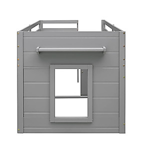 CITYLIGHT Low Loft Bed with Storage,Wood Twin Size Loft Bed with Cabinet and Shelf,Kids Loft Bed Frame for Girls Boys,Grey