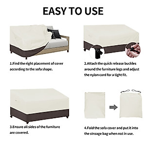 Easy-Going Patio Sofa Cover UV Resistant Outdoor Couch Cover Bicolor Patio 3-Seater Bench Cover Waterproof Outdoor Furniture Cover with Reflective Hemming (79Wx37Dx35H inch, Beige/Brown)