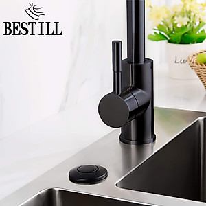 BESTILL Garbage Disposal Sink Top Air Switch Kit with Single Outlet, Matte Black Long Push Button with Brass Cover, UL Listed