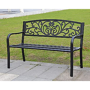 FDW 50in Garden Bench,Powder-Coat Steel Outdoor Benches,500LB Capacity Patio Bench Outdoor Benches for Porch,Garden, Park,Backyard
