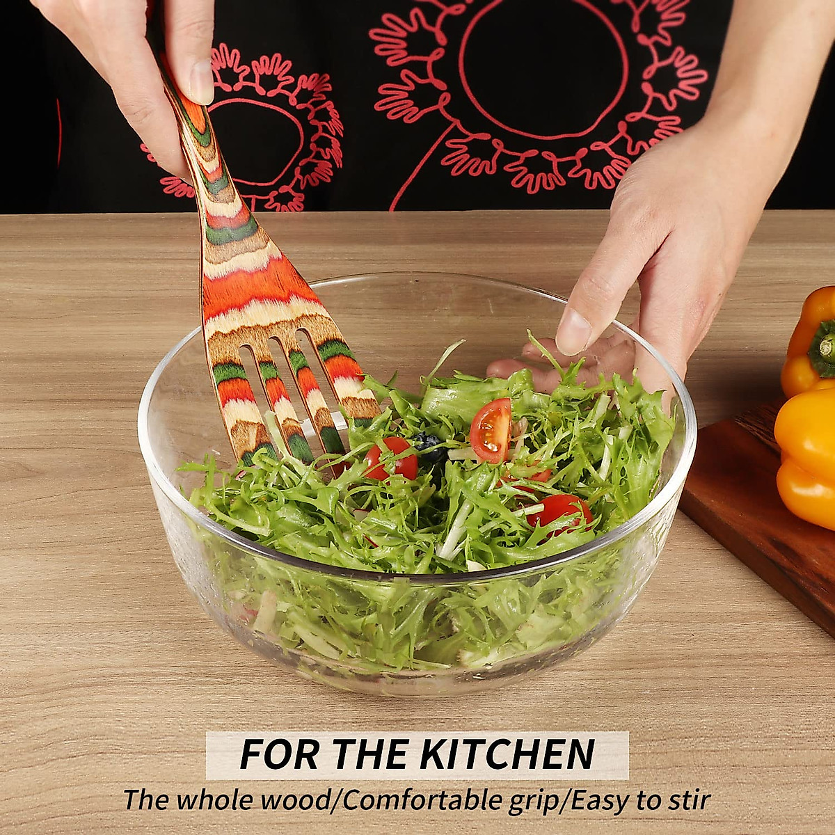 Wooden Spoons for Cooking, WOSPONFAN Kitchen Utensils Set, Pakkawood Kitchen Cooking Utensils Set, Apartment Essentials Wood Serving Spatula spoon, Salad Tongs, Home & kitchen Gift for Women