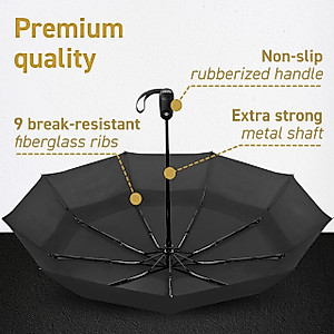 ﻿EEZ-Y Travel Umbrellas for Rain - Wind Resistant w/Open Close Button - Black