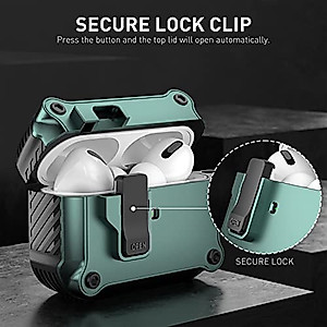 Winproo Armor Airpods Pro Case Cover with Lock Clip, Military Hard Shell Full-Body Shockproof Protective Case Skin with Keychain for Airpods Pro [Green]