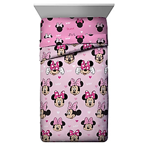 Jay franco Disney Minnie Mouse Hearts N Love Twin Comforter - Super Soft Kids Reversible Bedding - Fade Resistant Microfiber (Official Disney Product)