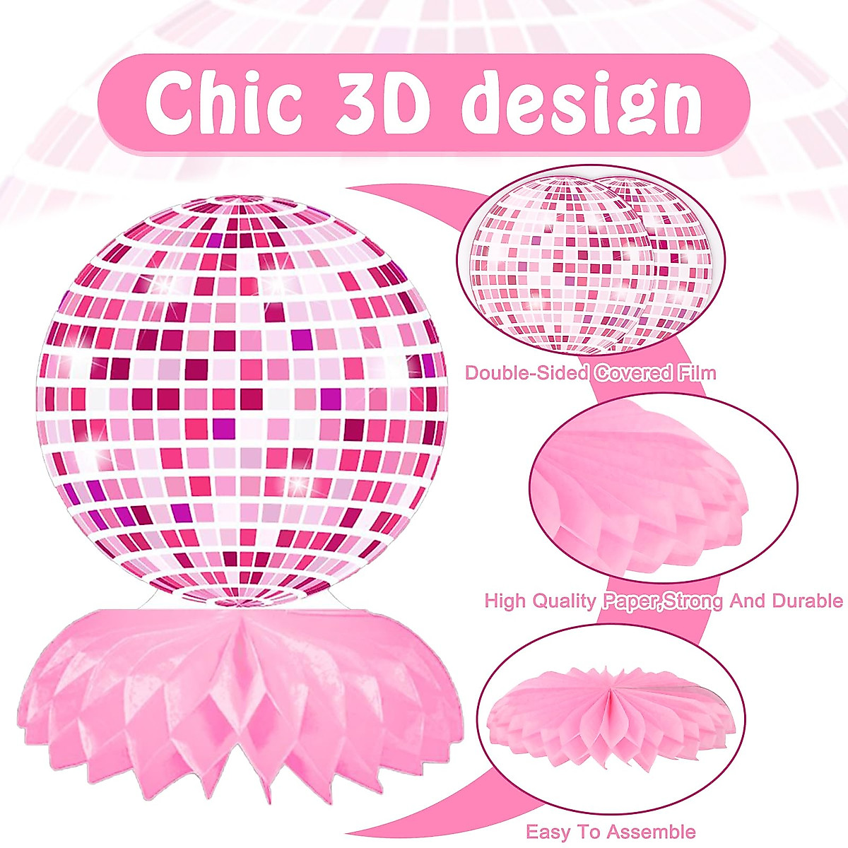 12 PCS Disco Party Decorations, Pink Disco Table Honeycomb Centerpieces Flat Disco Ball Centerpieces for Party Table Disco Ball Decor for Western Cowgirl Birthday Bachelorette Bridal Shower Supplies