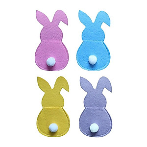 Pekkaxy Easter Table Decor, 4PCS Easter Bunny Felt Cutlery Holders Reusable Utensil Décor Easter Table Decorations for Wedding Birthday Party Supplies