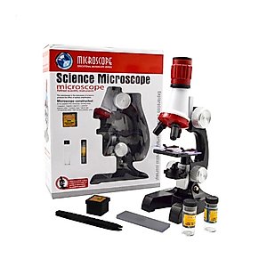 Jiusion Kid Microscope Science Kits, 100X 400X 1200X Trinocular Magnification Beginner Toy Home School Educational Biological Hand Held Camera Compound Scope with slides for Kids Children