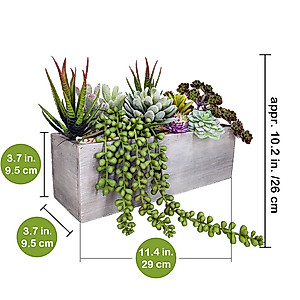 Supla Artificial Potted Succulents Plants Arrangement Fake Succulent Plants in Rectangular Wooden Pot Arrangement for Table Centerpiece Windowsill Greenery Decor