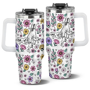 Personalized Mom Gifts for Mothers Day Birthday, Custom Hoiding Mom's Hand 40oz Tumbler with Name, Customized Mother's Day Gifts for Mom from Daughter Son Kid, Grandma Present, Travel Coffee Mug Cup