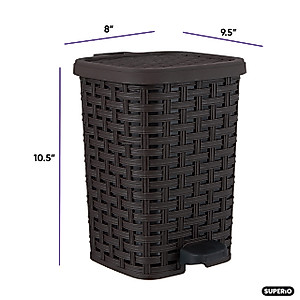 Superio Small Wicker Step On Trash Can with Foot Pedal – Outdoor and Indoor Brown 6 qt Trash Can, Waste Basket for Bathroom, Kitchen, Office, Patio, or Backyard