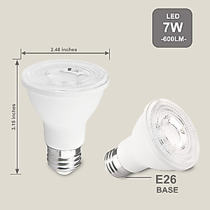 FTL 20-Pack PAR20 Led Bulbs 3000K, 7W 600LM Dimmable Warm White 50W 60W Equivalent, Flood Light Bulb Indoor Outdoor, E26 Spotlight for Recessed Lighting