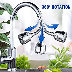 Kitchen Faucet Extender Movable 360° Rotatable Anti-Splash Water Saving Faucet Aerator, 2 Modes Adjustable Sink Sprayer, Kitchen Faucet Head Replacement, Bathroom Faucet, Polished Chrome
