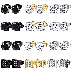 NEWITIN 12 Pairs Stainless Steel Stud Earrings for Men Hypoallergenic Earrings Inlaid Cubic Zirconia Men Earrings Hoop Earrings Stud Earrings for Women Men