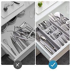 Moi Doi Kitchen Drawer Organizer Silverware Organizer for Kitchen Storage Tray Box for Cutlery Spoon Knife and Fork Partition Storage Gray