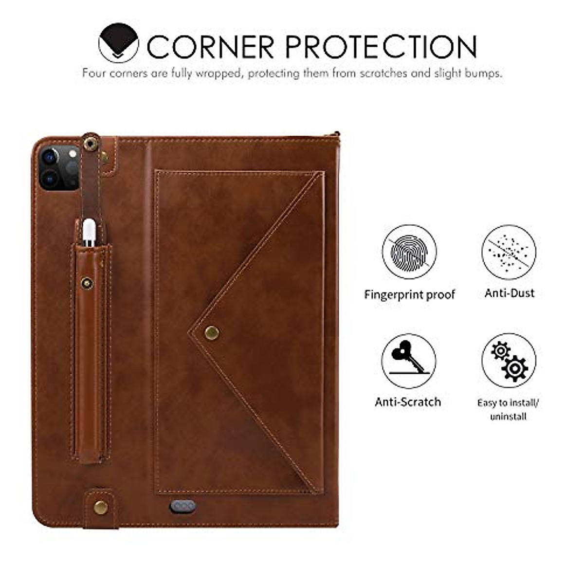 APOLL Case for iPad Pro 12.9 inch 6th/5th/4th Generation, iPad Pro 12.9 2022/2021/2020 Cover, PU Leather Auto Wake/Sleep Handle Strap Crossbody/Shoulder Strap Handbag Case for iPad Pro 12.9", Coffee