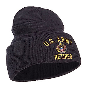 e4Hats.com US Army Retired Military Embroidered Long Beanie - Black OSFM