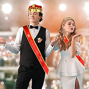 Civaner Homecoming Prom Party Supplies 14 Homecoming King and Queen Court Sashes 1 Crowns Hat 1 Rhinestone Tiara(Red)