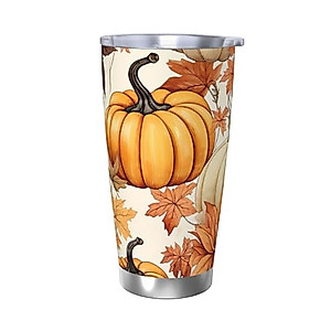 AYCZN Fall Pumpkins 20 OZ Tumbler Stainless Steel Travel Coffee Mug, Autumn Maple Leaf Insulated Water Bottle with Lid and 2 StrawsLeakproof Thermal Cup