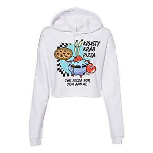 SpongeBob SquarePants The Krusty Krab Pizza Womens Cropped Fleece Hooded Sweatshirt (XX-Large, xx_l) White