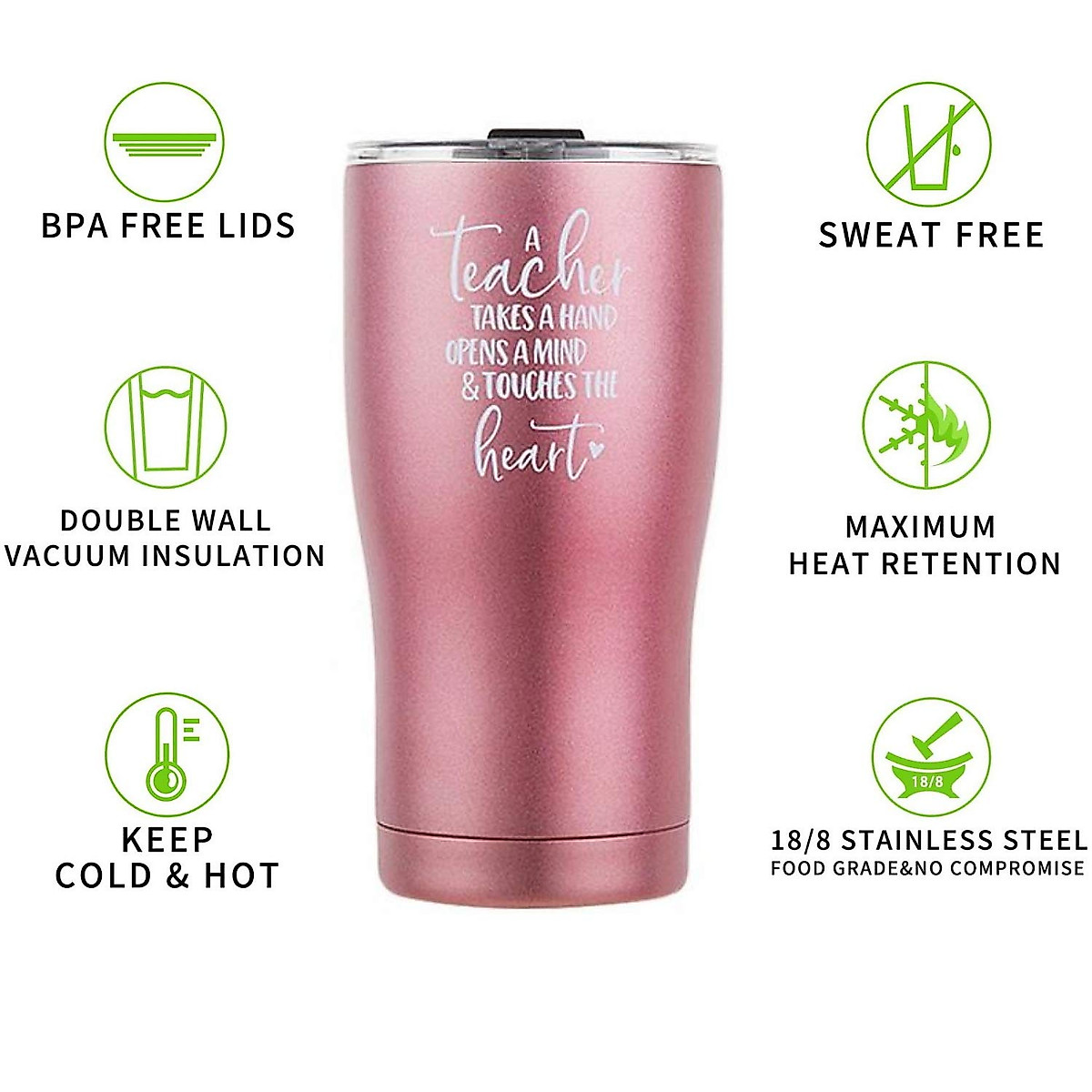 AAtlonia Teacher Gifts, Teacher Tumbler-A Teacher Takes a Hand, Opens a Mind & Touches The Heart- Teacher Mug Appreciation Gifts, Teacher Retirement Gifts for Women, Teacher Cup (Rose Gold, 20OZ)