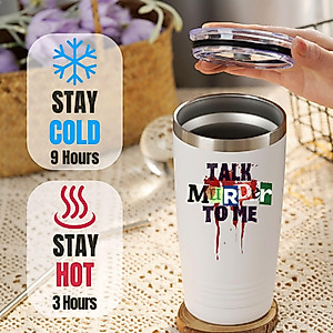 Onebttl True Crime Gifts for Crime Fans, True Crime Lovers, Serial Killer Gifts for Women, Men, Junkie, Talk Murder To Me, Stainless Steel Travel Mug Cup Tumbler, 20oz, White