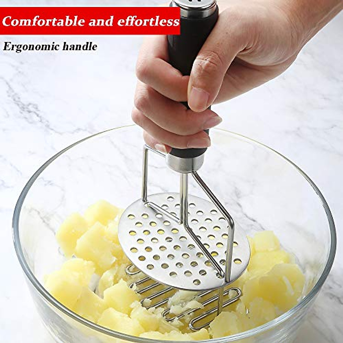 Potato Masher Stainless Steel, Potato Ricer, Potato Masher Hand, Masher Kitchen Tool, Ricer for Mashed Motatoes, Dual-Press Design