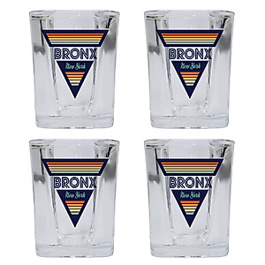 R and R Imports Bronx New York 2 Ounce Square Base Liquor Shot Glass Retro Design 4-Pack