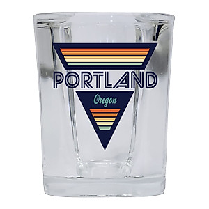 R and R Imports Portland Oregon 2 Ounce Square Base Liquor Shot Glass Retro Design