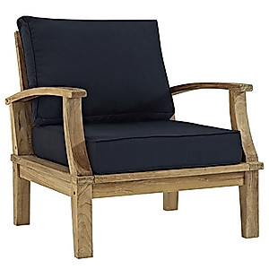 Modway EEI-1143-NAT-NAV-SET Marina Premium Grade A Teak Wood Outdoor Patio Armchair, Natural Navy