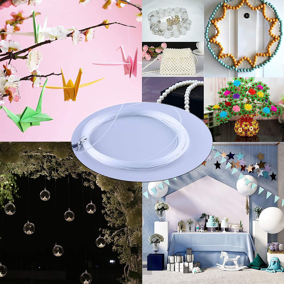 Invisible Hanging Wire Supports Up to 60lbs,98Feet(30M) Clear Picture Wire with 40Pcs Aluminum Crimping Sleeves,Strong Nylon Wire for Hanging Picture Frame,String Light,Christmas Decor