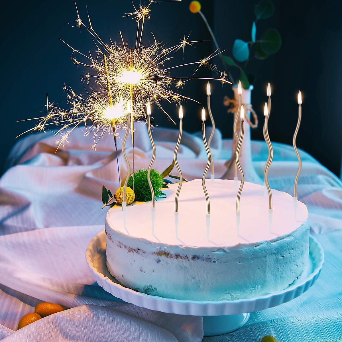 LUTER 24pcs Metallic Birthday Candles in Holders Spiral Birthday Cake Candles Long Thin Cupcake Candles for Birthday Wedding Party Decoration (Champagne)