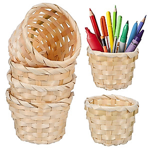 TINEASUR 6pcs Woven Basket Storage Basket Mini Containers Woven Hamper Tablescape Decor Woven Basket Decor Mini Baskets for Crafts Toy Wicker Basket Laundry Basket White Candy Basket Wooden