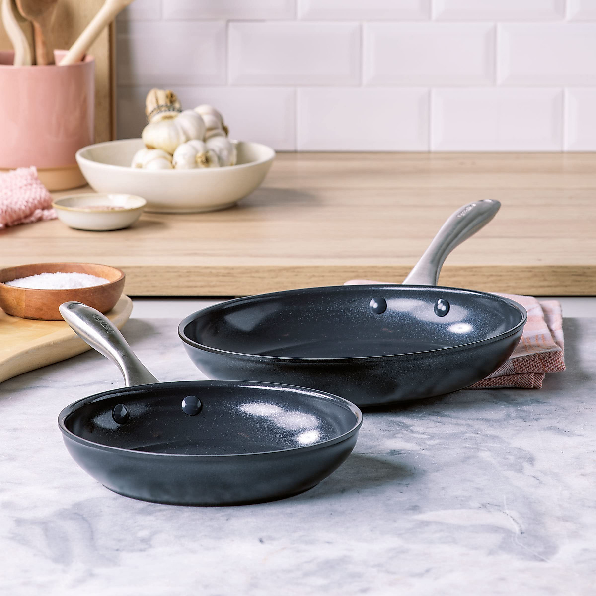 GreenPan Lima Midnight Hard Anodized Healthy Ceramic Nonstick 8" and 10" Frying Pan Skillet Set, PFAS-Free, Induction, Oven Safe, Black