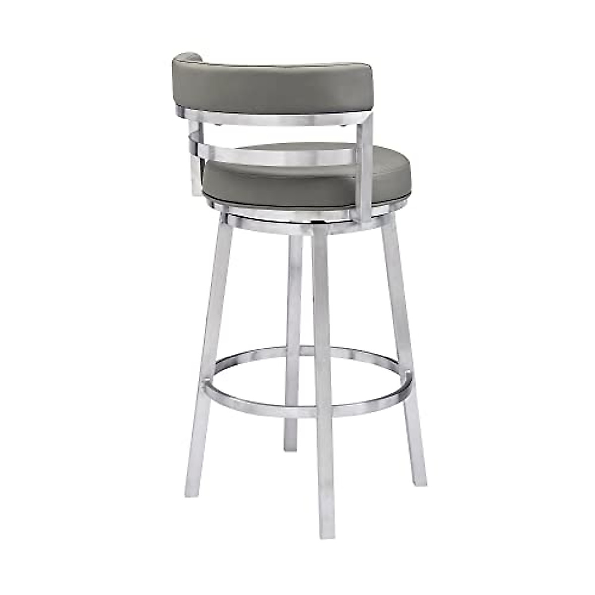 Armen Living Madrid 30" Bar Height Swivel Modern Grey Faux Leather and Brushed Stainless Steel Bar Stool for Kitchen Island Counter