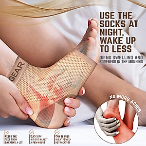 Physix Gear Sport Plantar Fasciitis Socks with Arch Support for Men & Women - Ankle Compression Sleeve, Toeless Compression Socks Foot Pain Relief, Ankle Swelling Better Than Night Splint, Beige L/XL