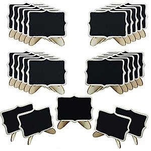 Woohome Mini Blackboard, 25 PCS Small Chalkboard with Stand Wooden for Message Board Signs, Wedding Table, Kids Craft Party
