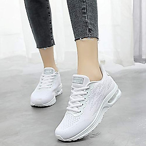 RUMPRA Women Sneakers Lightweight Air Cushion Gym Fashion Shoes Breathable Walking Running Athletic Sport(B-White,US 8