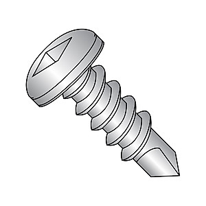 Small Parts 0824KQP410 410 Stainless Steel Self-Drilling Screw, Plain Finish, Pan Head, Square Drive, #2 Drill Point, #8-18 Thread Size, 1-1/2" Length (Pack of 25)