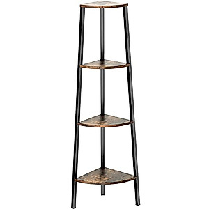 FURNINXS 4 Tier Corner Shelf Standing, Shelving Unit, Display Rack for Bedroom, Living Room, Office, Kitchen, Rustic Brown
