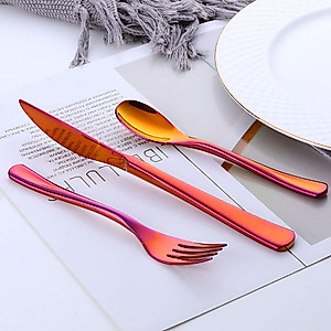 Baikai Heavy-duty Dinerware Silverware Set, 20 Pieces Orange Red Flatware Cultery Sets, Stainless Steel Kitchen Utensils Service for 4