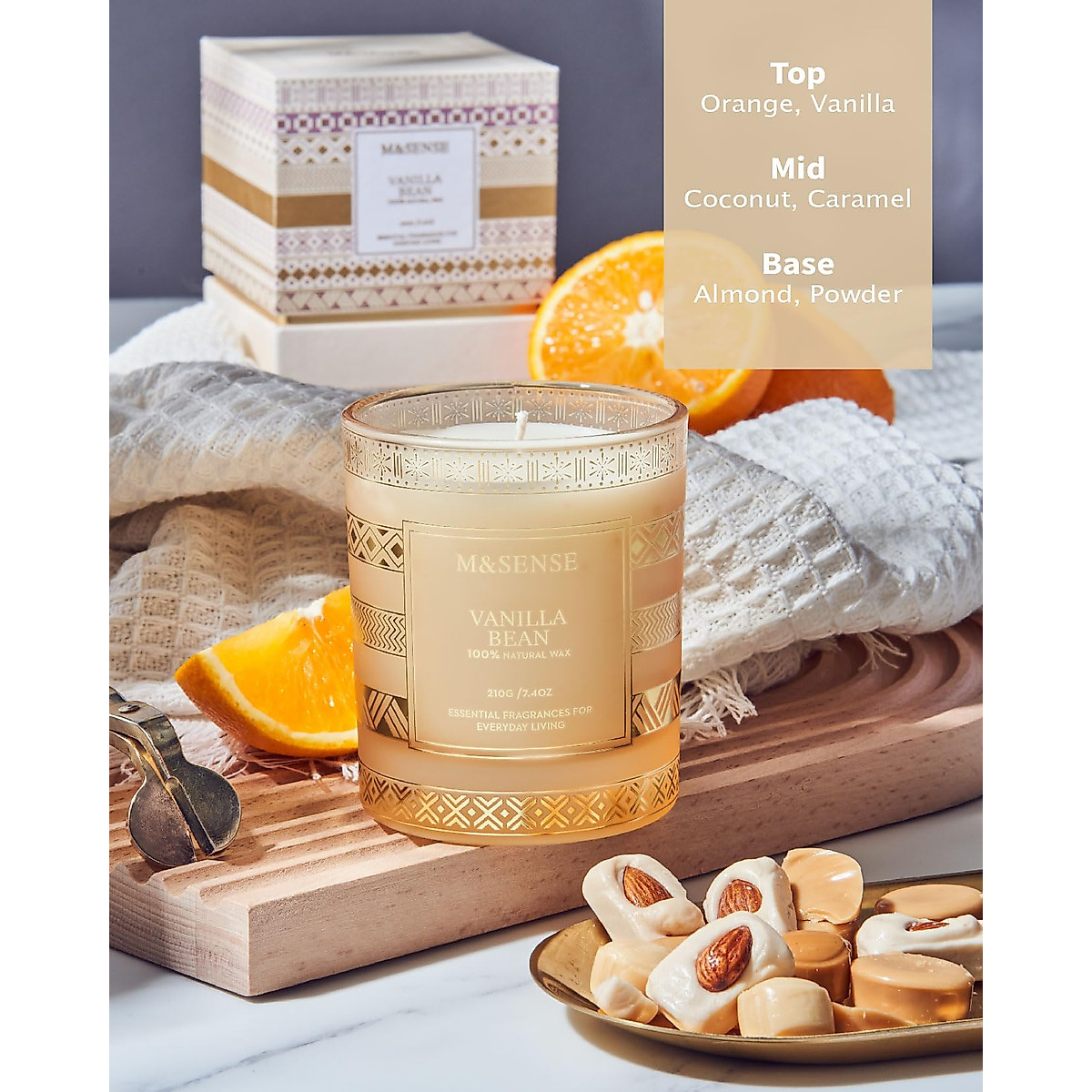M&SENSE Vanilla Bean Scented Candles for Home Luxury Candle Gift Set, House Warming Gifts New Home, 7.4 oz 45 Hours Slow Burning, Natural Soy Candle for Home Scented