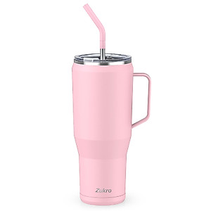 Zukro 50 oz Tumbler With Handle And Straw, Large Leak Proof Triple Wall Vacuum Insulated Stainless Steel Cup with Lid Fit in Cup Holder, Keeps Cold 30 Hours, No Sweat, Dishwasher Safe - Pink