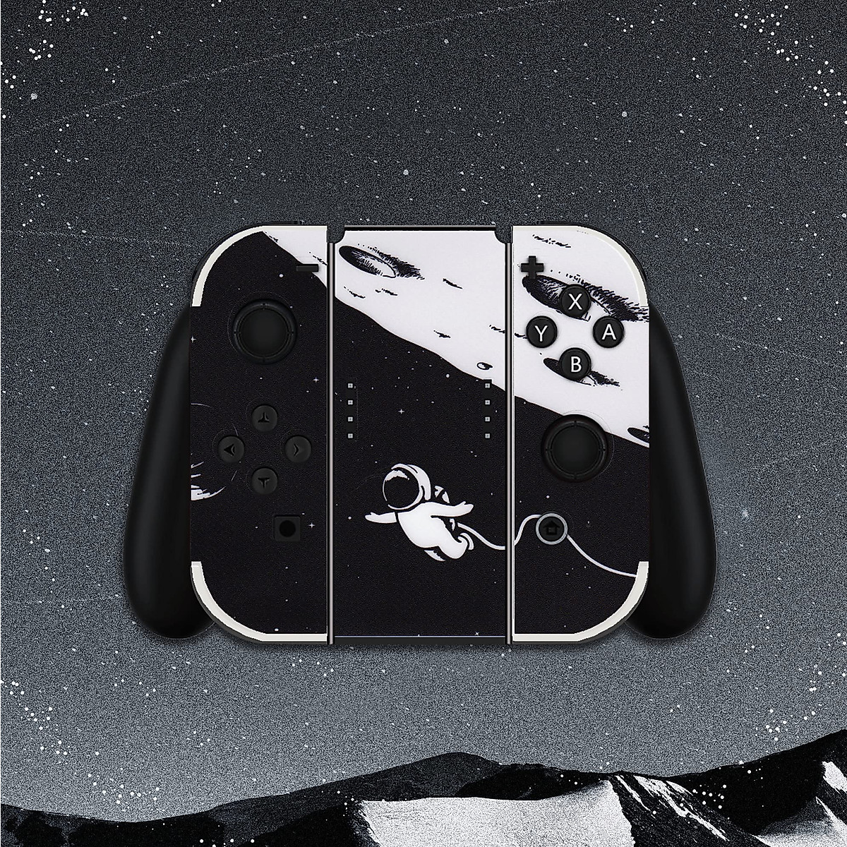 BelugaDesign Space Switch Skin | Cool Sticker Wrap Vinyl Decal | Galaxy Spaceship Astronaut Moon Cute | Compatible with Nintendo Switch (Switch OLED, Black White)