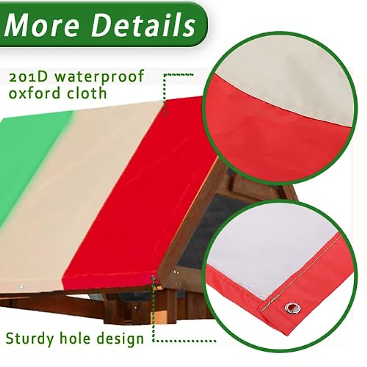210D Oxford Cloth Swing Set Canopy Outdoor Roof Cover Waterproof Replacement for Backyard,Kids Playground and Other Outdoor Activities 52" x 89" (Green red Beige)