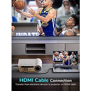 YEHUA Mini Projector with WiFi and Bluetooth,4k Portable Projector HD 1080P and 200" Screen Supported, LED Outdoor Movie Projector with Remote,Compatible with iOS,Android,HDMI,VGA,AV,2 USB Interface