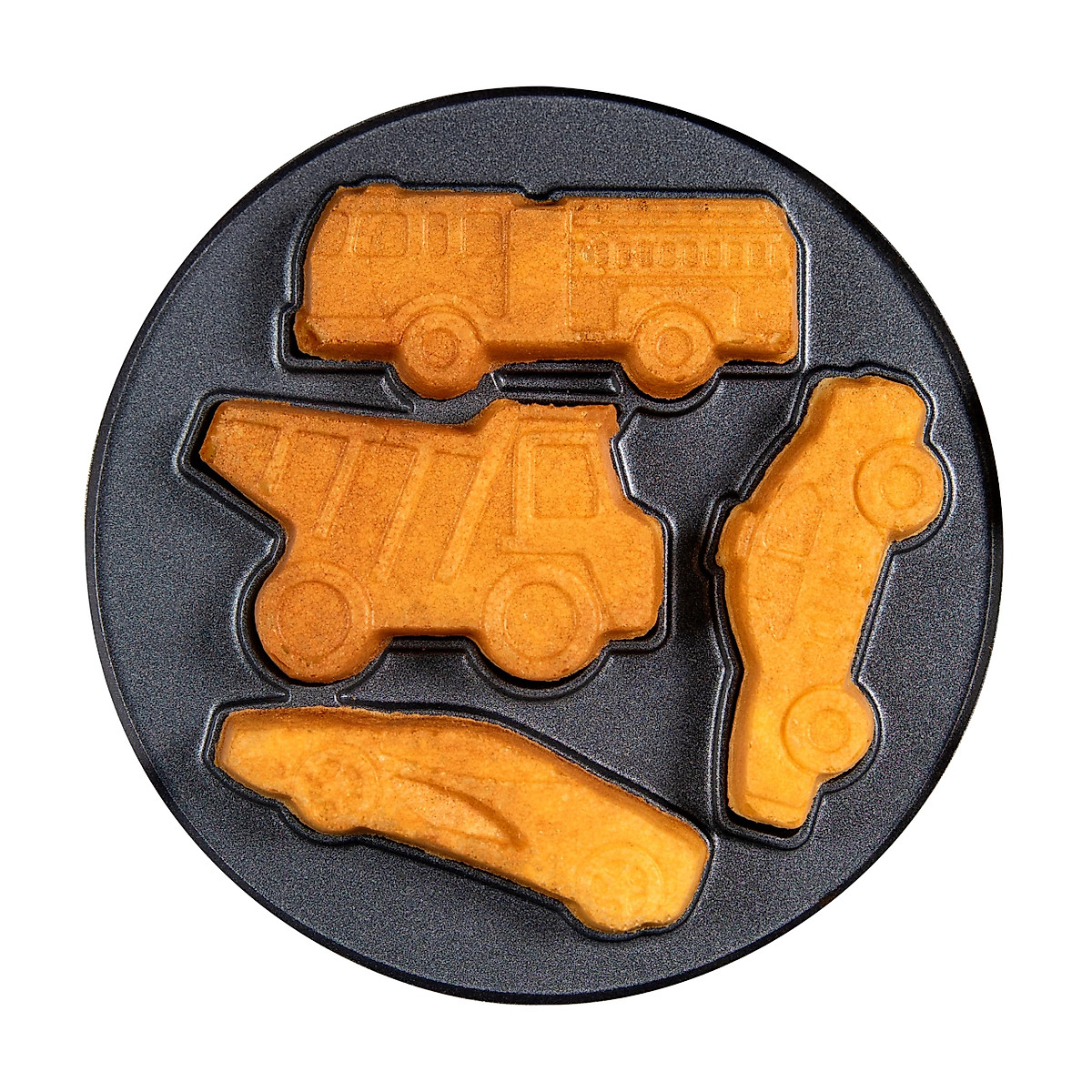 Nostalgia MyMini Cars and Trucks Shape Electric Waffle Maker, 5-Inch Non-Stick Griddle for Waffles, Hash Browns, Eggs, and More, Yellow