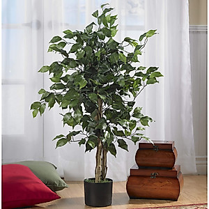 Nearly Natural 3' Ficus Silk Artificial Trees, 36in, Green