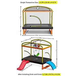 LANGXUN 6.5Ft 7-in-1 Rectangle Trampoline for Kids, with Climb, Slide, Swing, Basketball Hoop, Multi-Functional Indoor Outdoor Baby Toddler Mini Trampoline for Girls and Boys Birthday Gift, Age 1-10